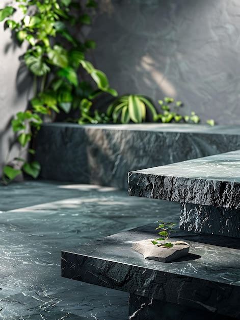 Premium Photo Slate Tile Product Stand With Smooth And Slightly