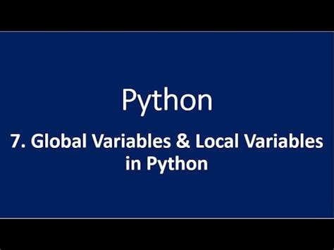 Global Variables Local Variables In Python YouTube