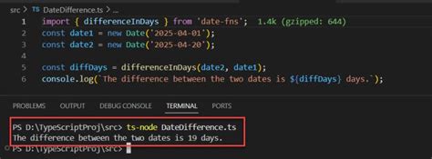 calculate number of days between two dates in typescript