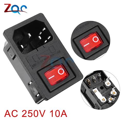 Ac 10a 250v Rocker Switch Fused Iec320 C14 Inlet Power Socket Fuse Switch Connector Plug