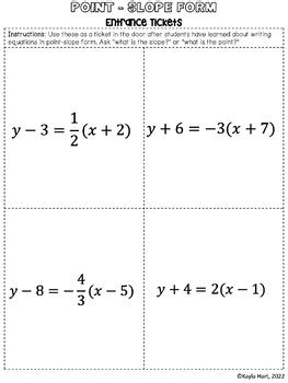 Write Linear Equations Point Slope Form Entrance Tickets Formative Assessment