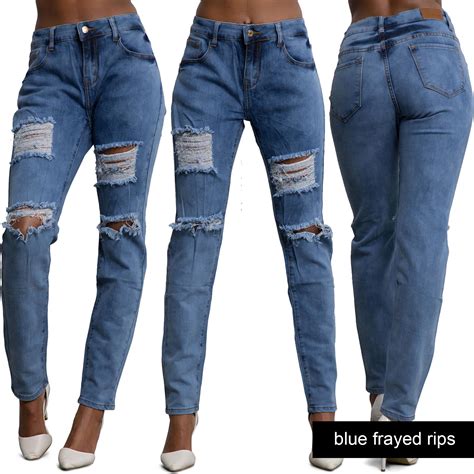 Womens Ladies High Waist Ripped Jeans Stretch Denim Plus Size 14 16 18
