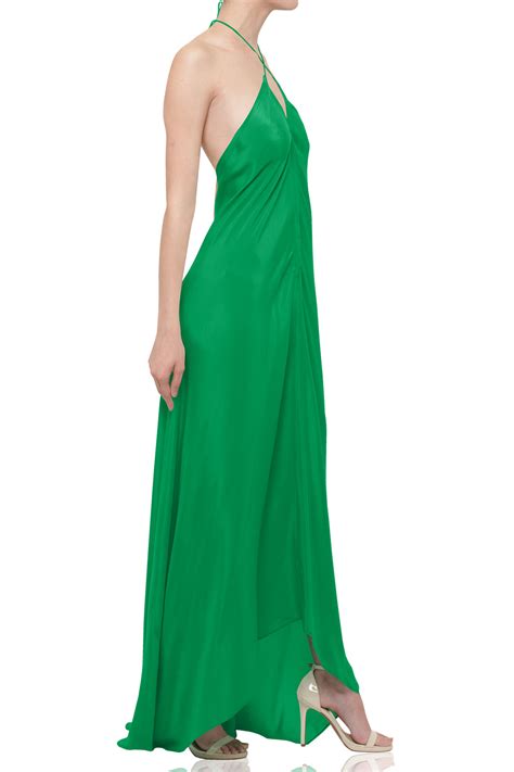 Silk Maxi Dress And Backless Dresses Womens V Neck Dress In Green