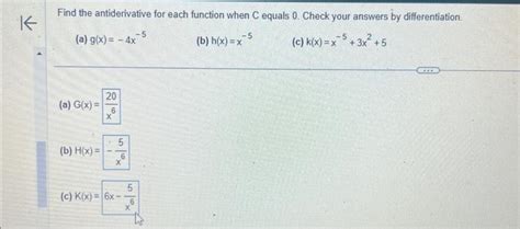 Find The Antiderivative For Each Function When C Chegg