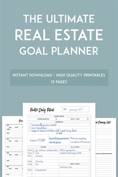 Printable Real Estate Goals Template Linda Bail