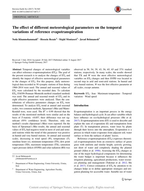 The Effect Of Different Meteorological Parameters On The Temporal