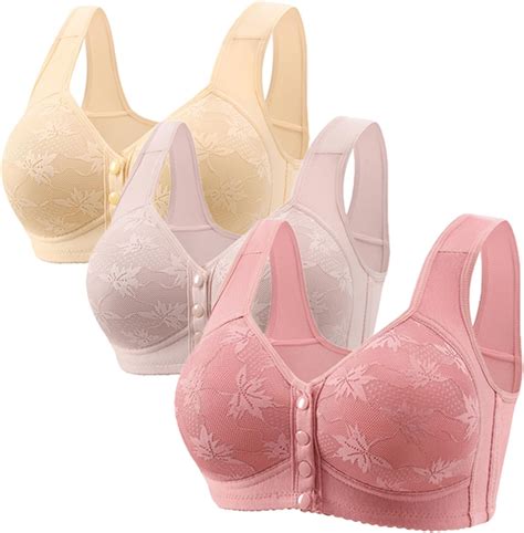 3 Pack Daisy Front Closure Bras For Older Women No Underwire Push Up