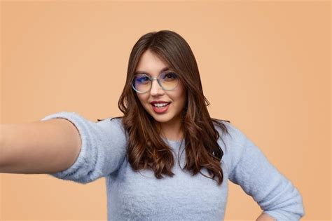 Premium Photo Confident Chubby Female Taking Selfie
