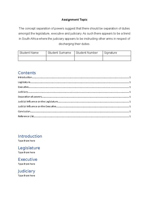 Assignment Structure Summary Bachelor Of Law Assignment Topic The