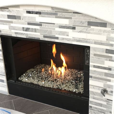 Fireplace With Fire Glass Rocks Fireplace Glass Rocks Glass Fireplace Door Makeover