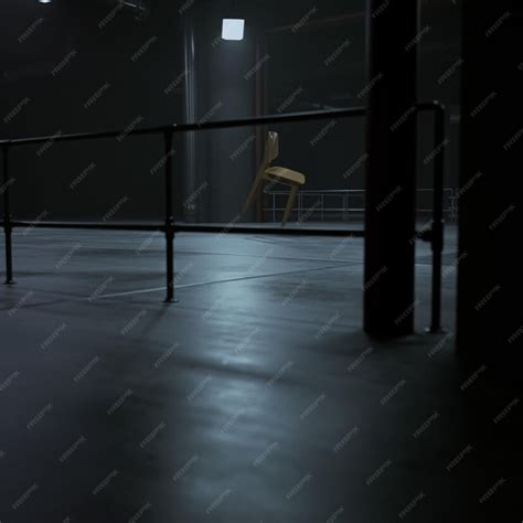 어두운 차고 장면 떠 다니는 의자 3d 렌더링 프리미엄 사진