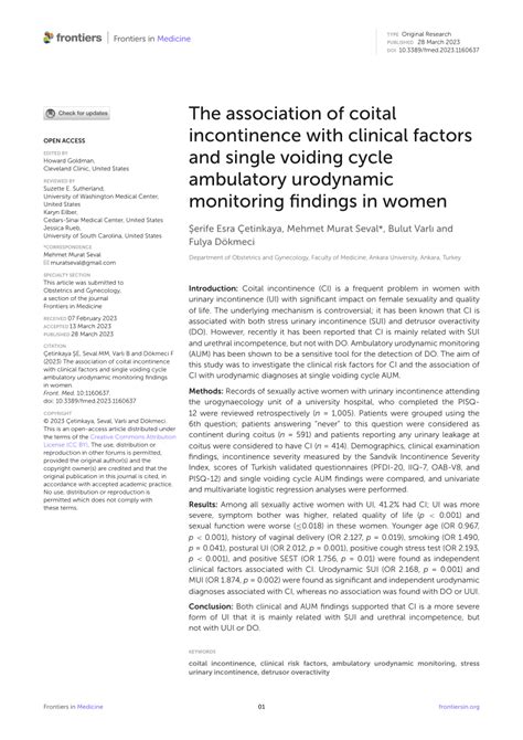 Pdf The Association Of Coital Incontinence With Clinical Factors And