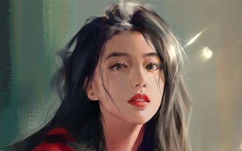 Asian TEAMOartist Women Face Simple Background HD Wallpaper