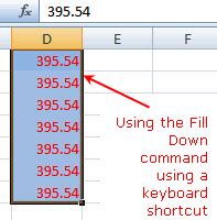 Use Excel S Fill Down Command With Shortcut Keys
