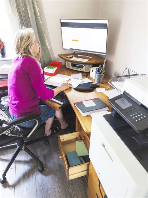Busy Self Employed Woman Working From Home At Her Office Desk Worcester Worcestershire
