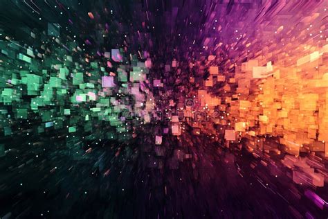 Digital Noise Patterns With Random Bursts Of Green Purple And Orange