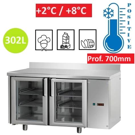 Table réfrigérée portes vitrées GN avec dosseret Prof