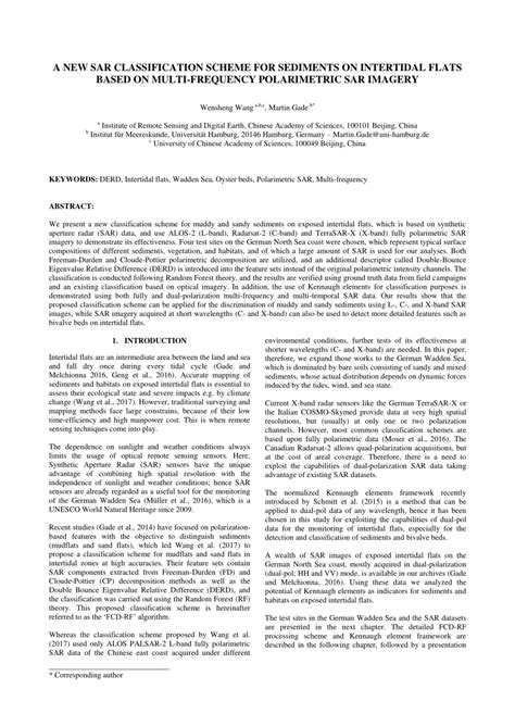 Pdf A New Sar Classification Scheme For Sediments On Intertidal Flats Based On Multi Frequency