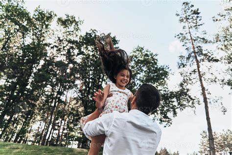 Dad Is Her Best Friend Young Loving Father Carrying His Smiling