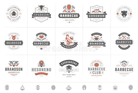 Grill And Barbecue Logos Set Vector Illustration Steak House Or