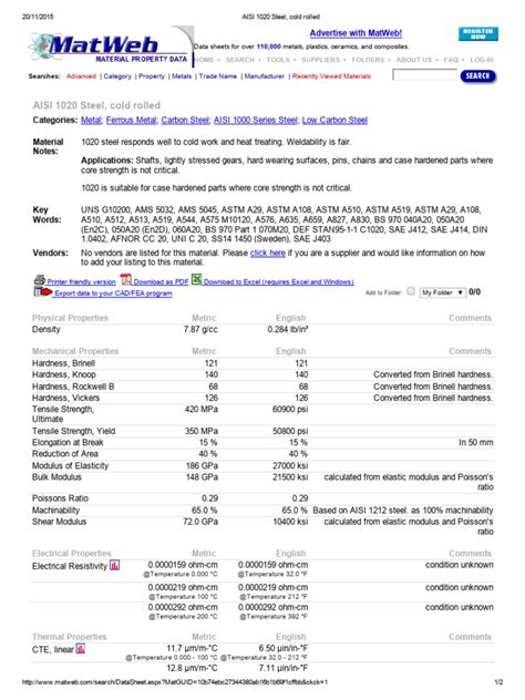 Aisi 1020 Cold Rolled Steel Properties Pdf Strength Of Materials