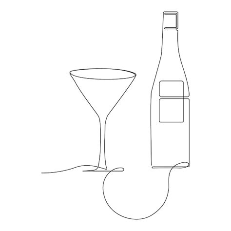 Premium Vector Wine Bottle And Glass Continuous One Line Art Drawing