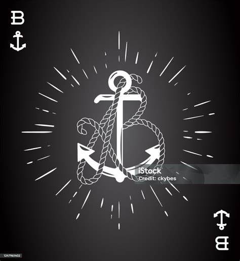 배 밧줄로 만든 앵커와 편지빈티지 라벨 의류 티셔츠 또는 포스터 디자인 카드 스타일 놀이와 로고 타입 모노그램 벡터 그림입니다 골동품에 대한 스톡 벡터 아트 및 기타 이미지