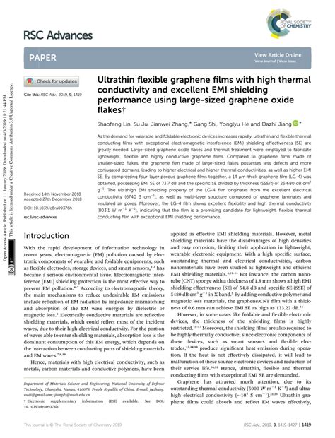 Pdf Ultrathin Flexible Graphene Films With High Thermal Conductivity
