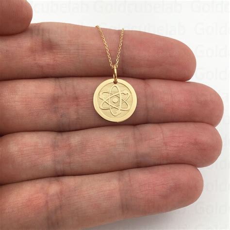 Real 14k Solid Gold Atom Necklace Science Charm Chemistry Necklace