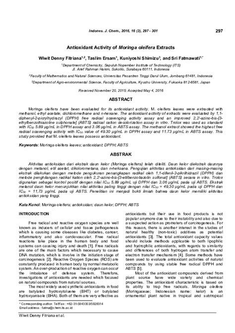 Pdf Antioxidant Activity Of Moringa Oleifera Extracts
