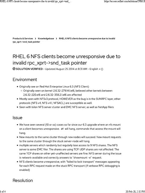 Rhel 6 Nfs Clients Become Unresponsive Due To Invalid Pdf Computers Technology And Engineering