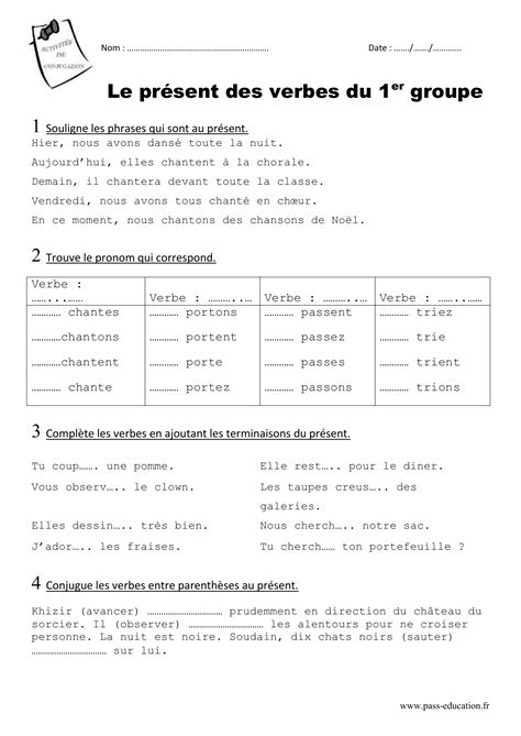Present Des Verbes Du 1er Groupe Ce1 Exercices Coronaforo