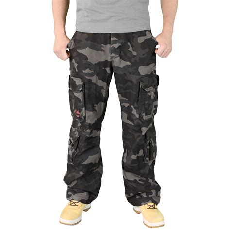 Surplus Airborne Mens Baggy Trousers Combat Army Work Pants Black Camo