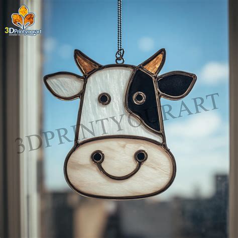 Digital Download Stained Glass Dairy Cow Pattern Festive Suncatcher