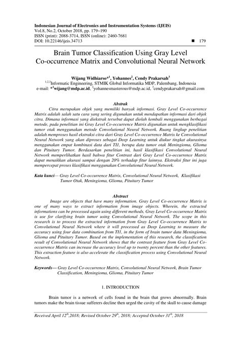 Pdf Brain Tumor Classification Using Gray Level Co Occurrence Matrix And Convolutional Neural