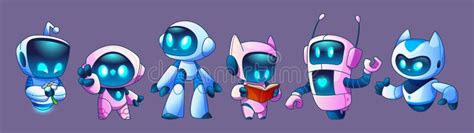 Cute Cartoon Ai Chatbot Robots With Smiling Faces Stock Vector Illustration Of Cute Space