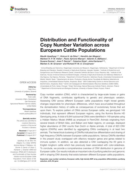 Pdf Distribution And Functionality Of Copy Number Variation Across European Cattle Populations