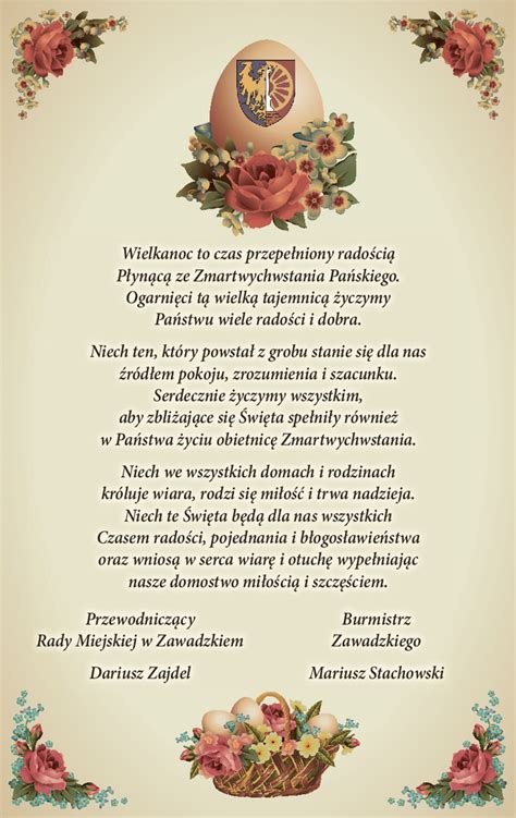 Życzenia Wielkanocne od Władz Samorządowych gminy Zawadzkie Urząd Miejski w Zawadzkiem