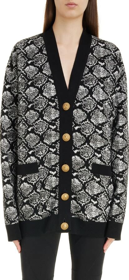 Balmain Python Pattern Merino Wool Blend Cardigan Shopstyle
