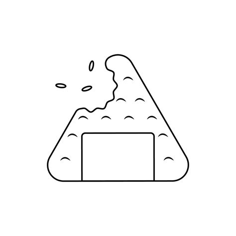 Bitten Onigiri Rice Ball Outline Illustration On White Background