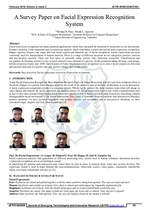 Pdf A Survey Paper On Facial Expression Recognition System