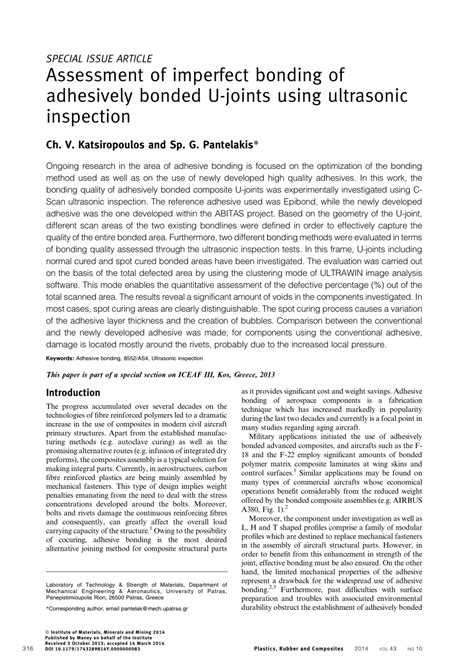 Pdf Assessment Of Imperfect Bonding Of Adhesively Bonded U Joints Using Ultrasonic Inspection