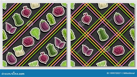 Vector Vegetable Seamless Patterns Stock Vector Illustration Of