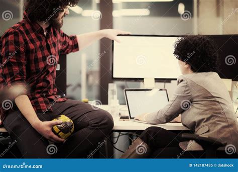software developers couple writing programming code stock image image