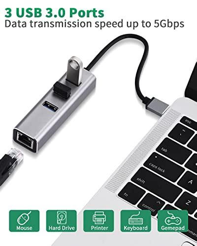 Usb 3 0 To Ethernet Adapter 4 In 1 Multiport Hub With Gigabit Ethernet