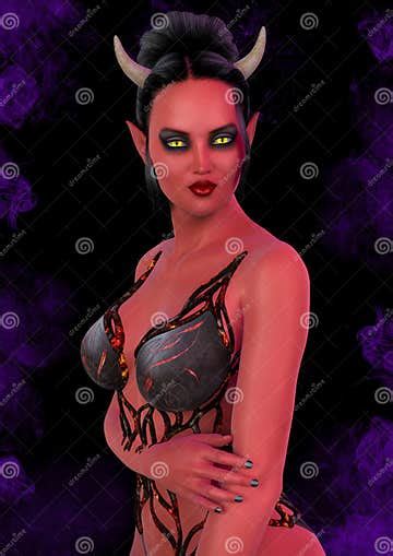 Fantasy Female Demon In A Black Backdrop Stock Illustration