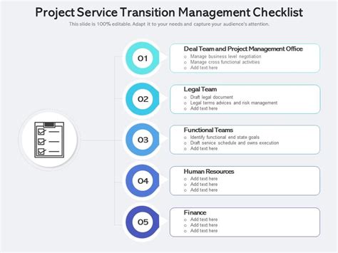 Project Service Transition Management Checklist Presentation Graphics