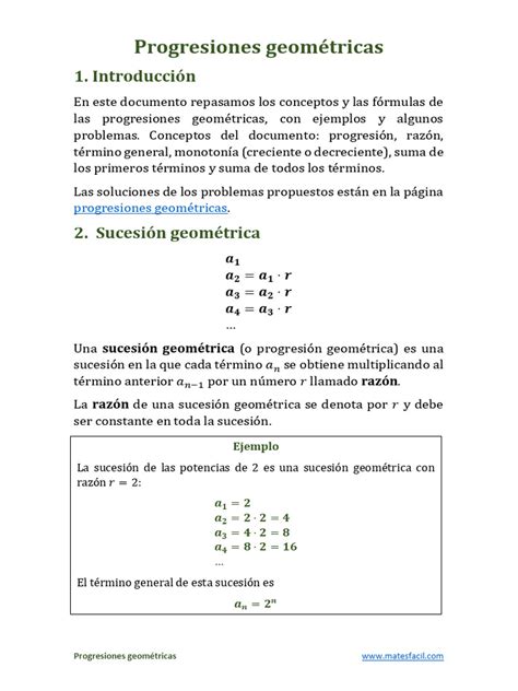 Ejercicios Resueltos De Progresiones Geométricas Pdf Secuencia