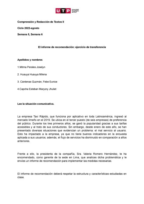 S05 El Informe De Recomendación Comprensión Y Redacción De Textos Ii