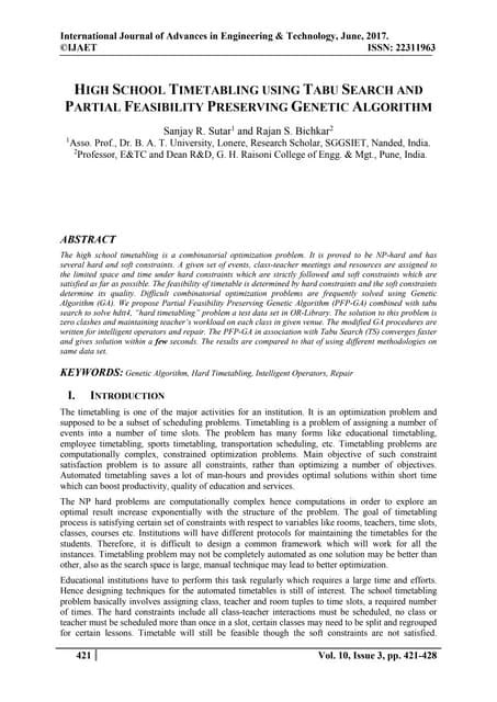 High School Timetabling Using Tabu Search And Partial Feasibility